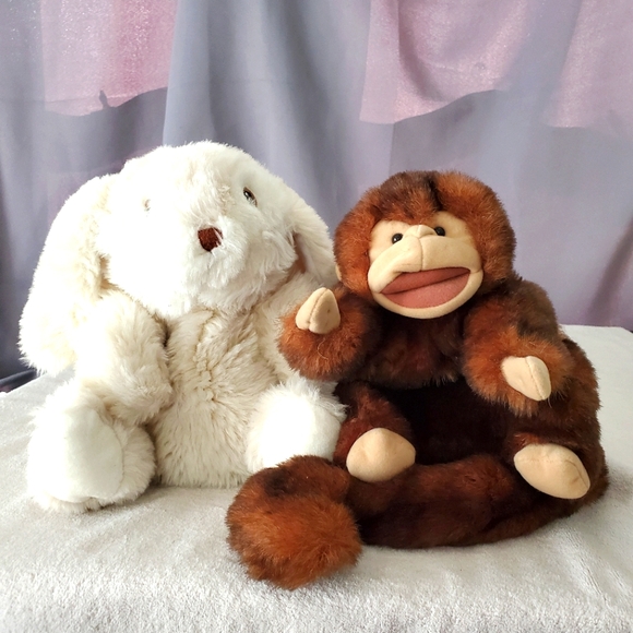 no brand | Toys | Lot Of 2 Hand Puppets Monkey Rabbit Plush Animal Hand ...